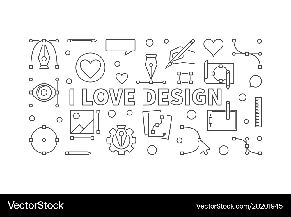 I love design outline horizontal banner Royalty Free Vector