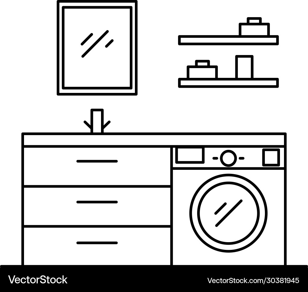 Interior with washing machine in outline style Vector Image
