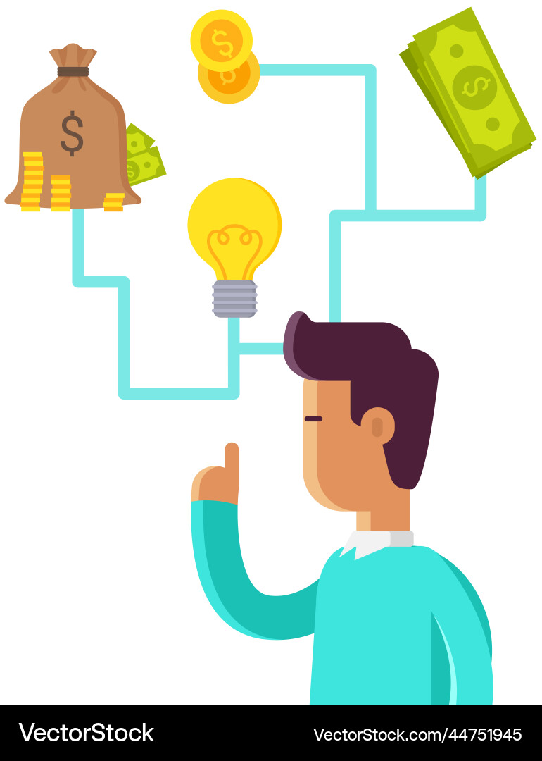Man thinks how to make money financial Royalty Free Vector