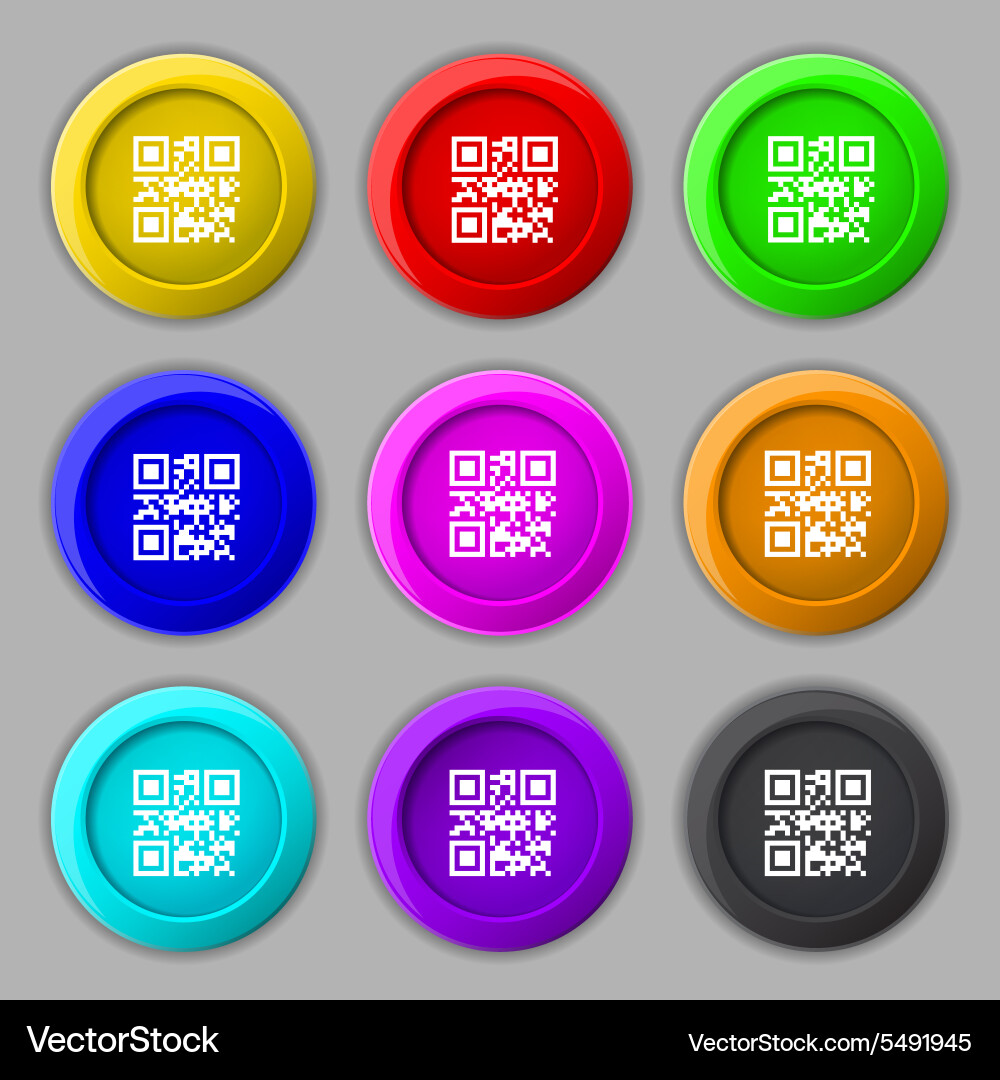 Qr code icon sign symbol on nine round colourful Vector Image