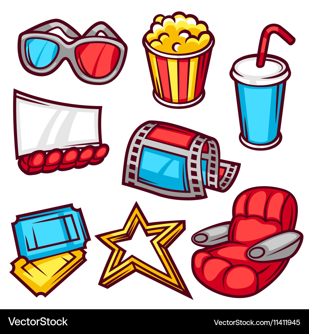 Set of movie elements and cinema objects Vector Image