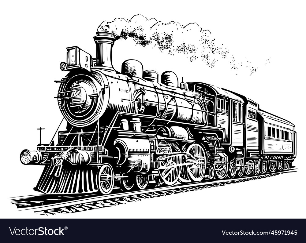 Steam locomotive hand drawn sketch Royalty Free Vector Image