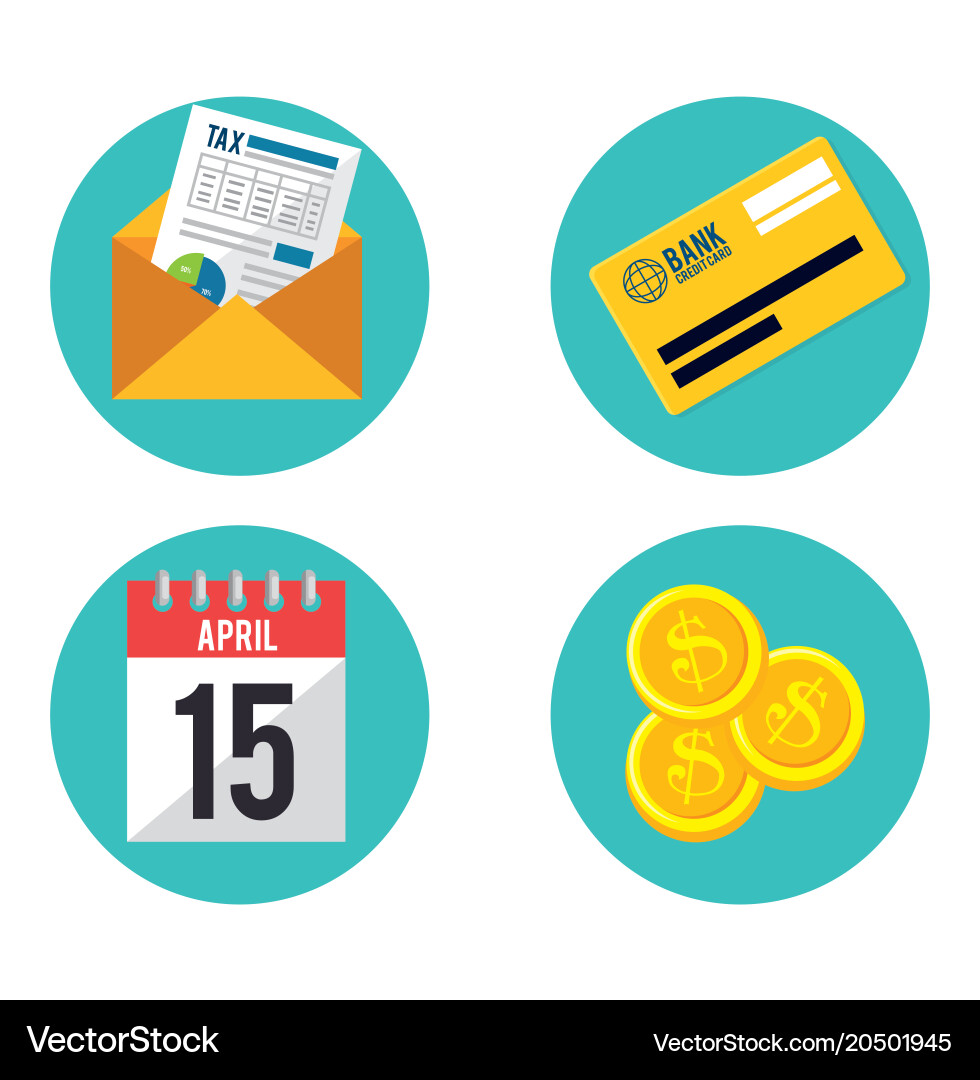 Tax return time set icons Royalty Free Vector Image