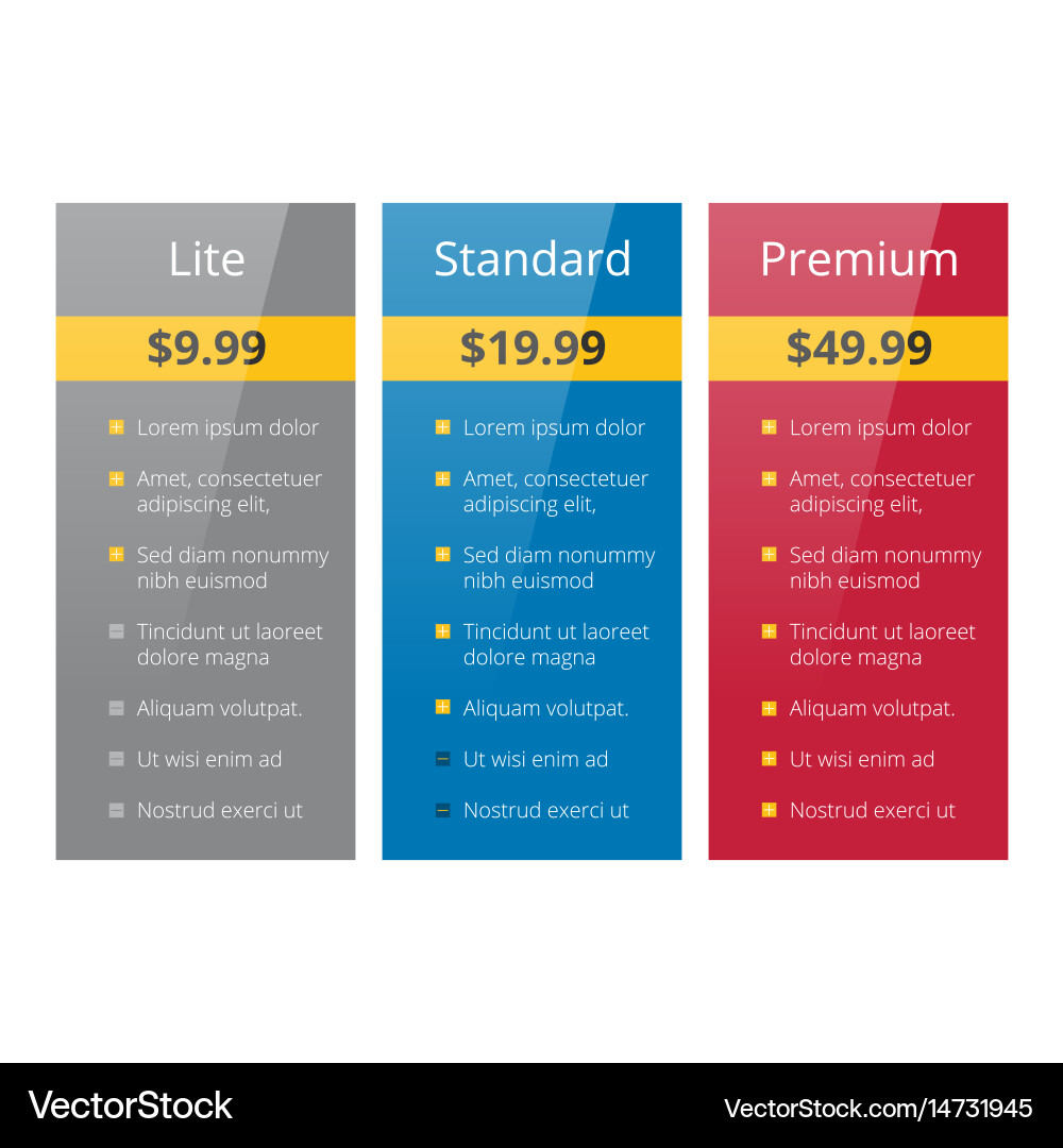 Three tariffs plan Royalty Free Vector Image - VectorStock