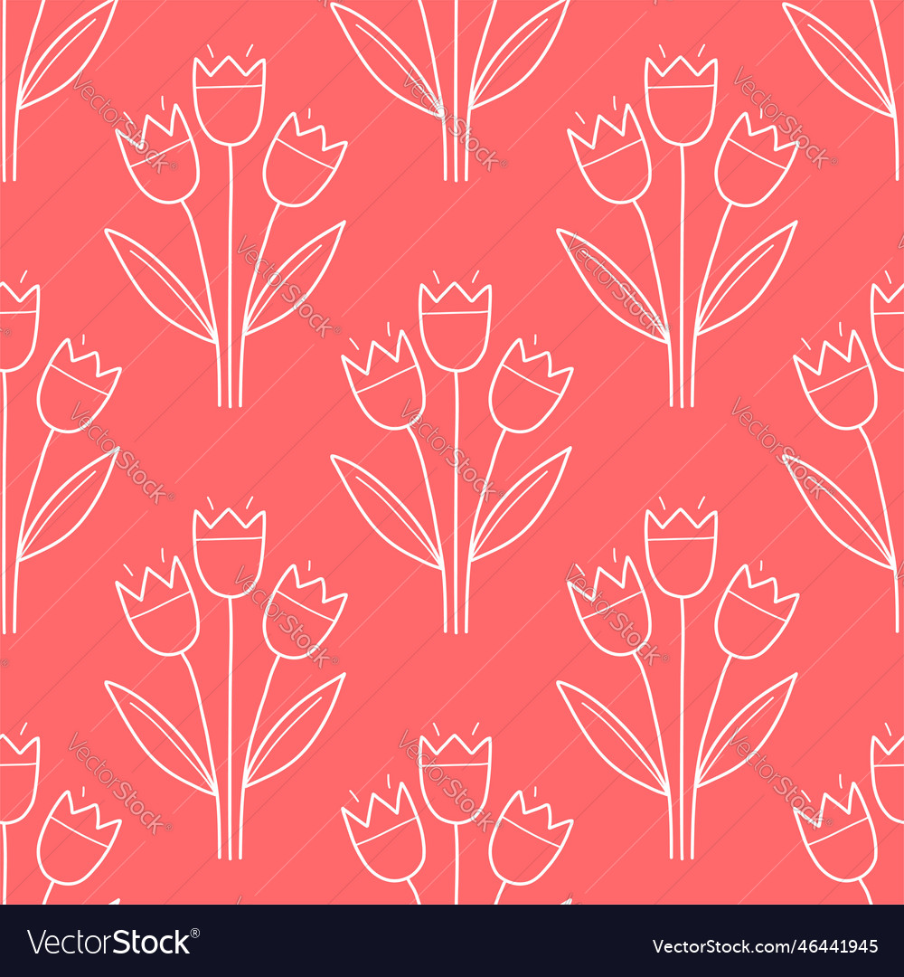Tulip spring seamless pattern doodle Royalty Free Vector