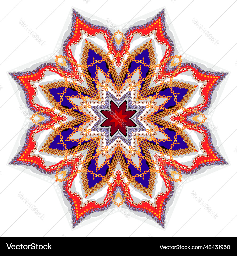 Beautiful mandala with intertwined golden chains Vector Image