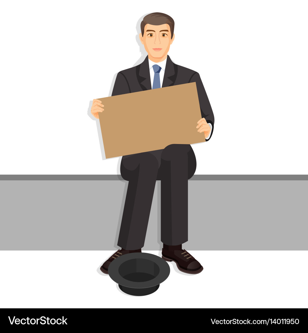 Beggar in casual cloth with empty billboards Vector Image