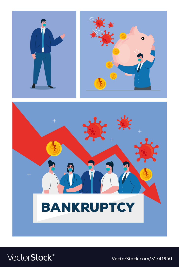 Businesspeople with masks piggy and decrease arrow