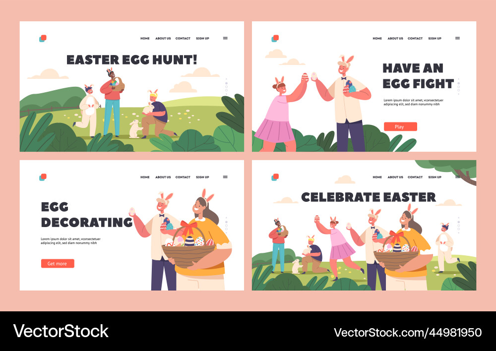 Celebrate easter landing page template set happy Vector Image