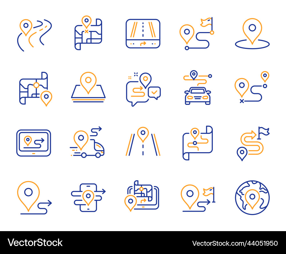 Road map line icons journey path route Royalty Free Vector