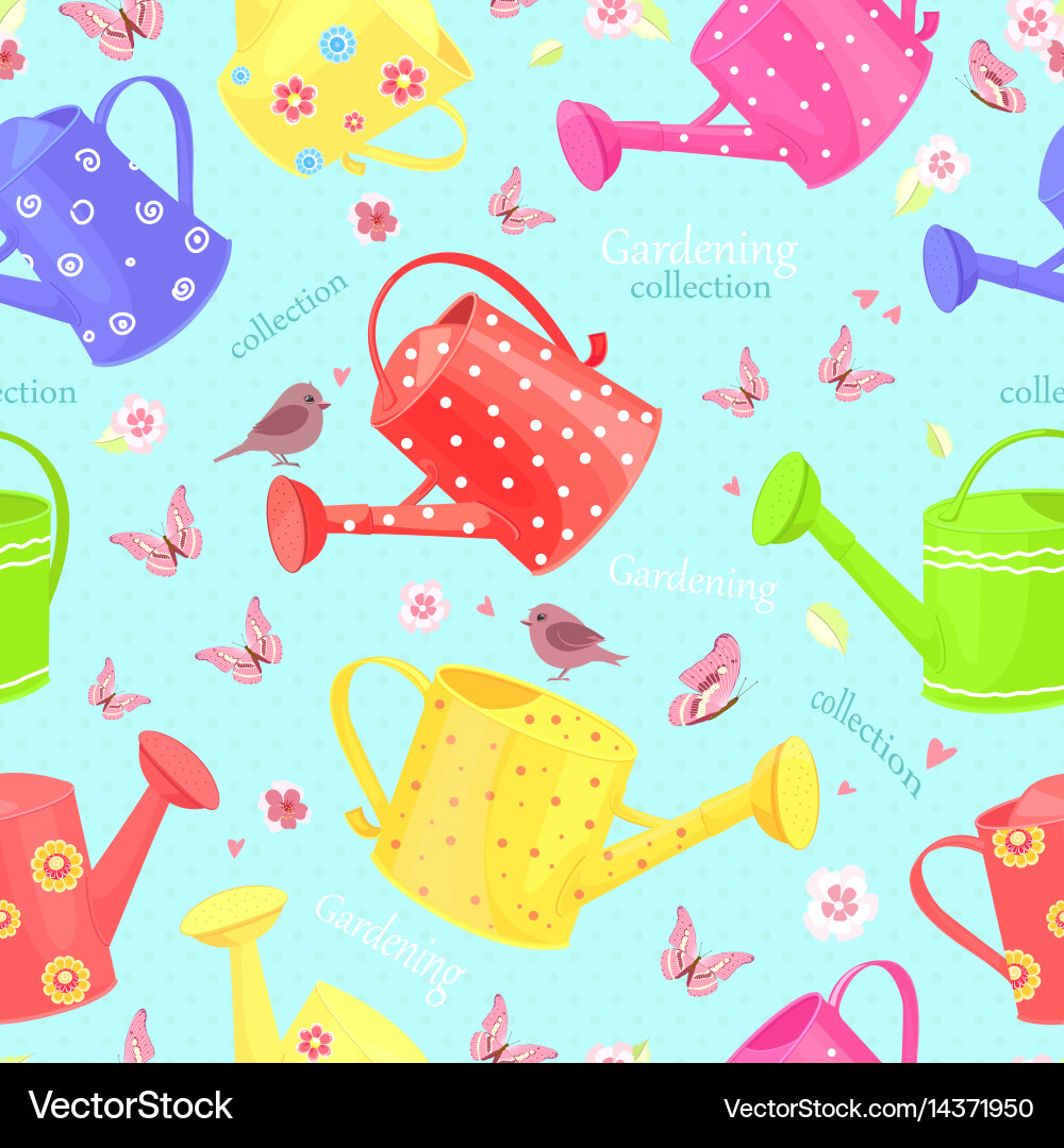 Seamless texture with lovely watering cans Vector Image