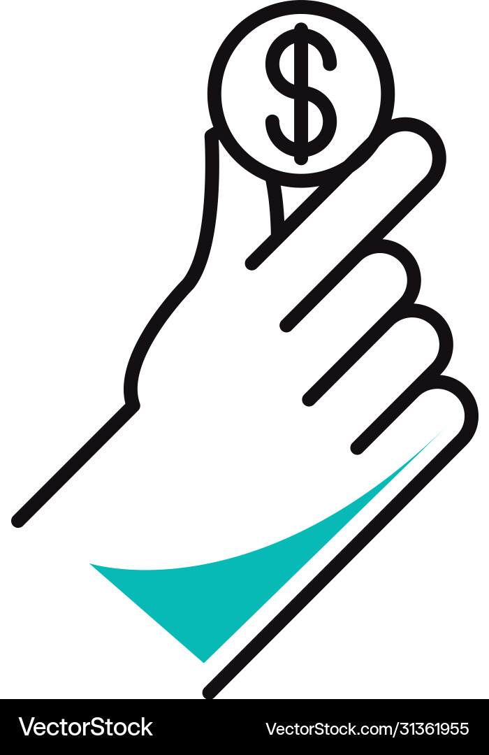 Hand holding coin line style icon design Vector Image