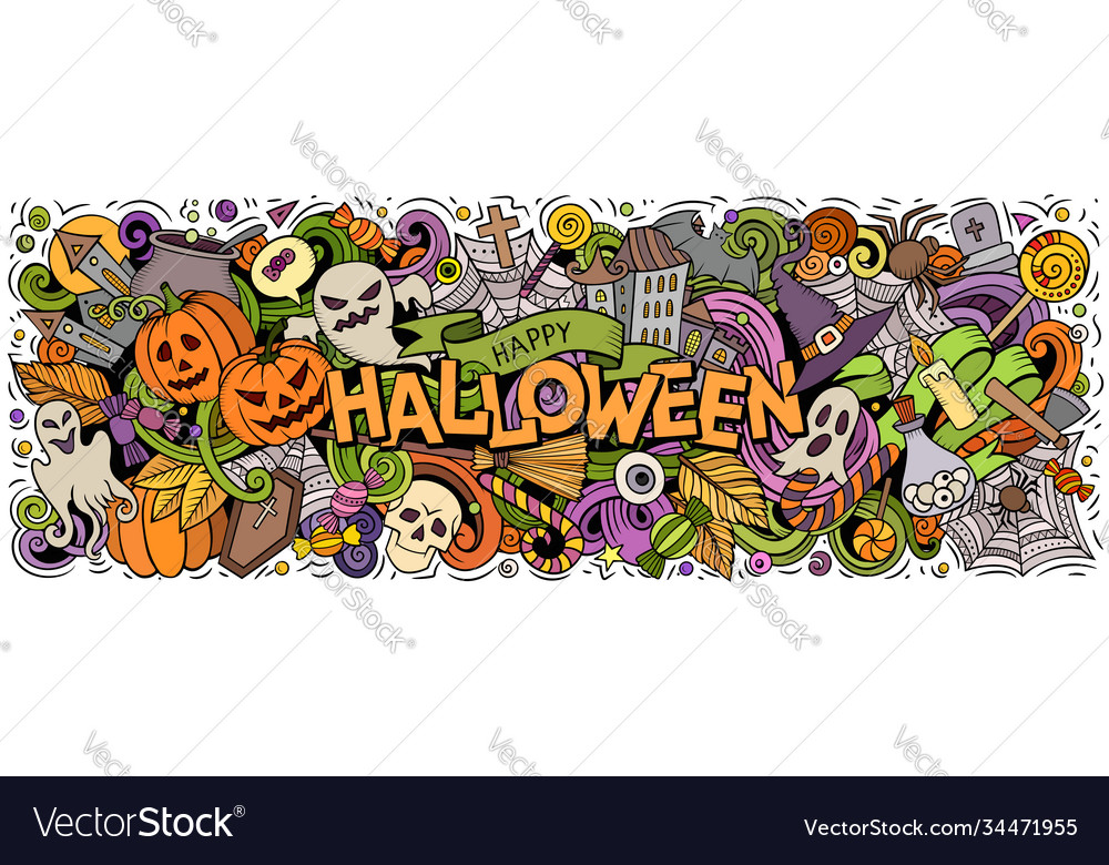 Happy halloween hand drawn cartoon doodles Vector Image