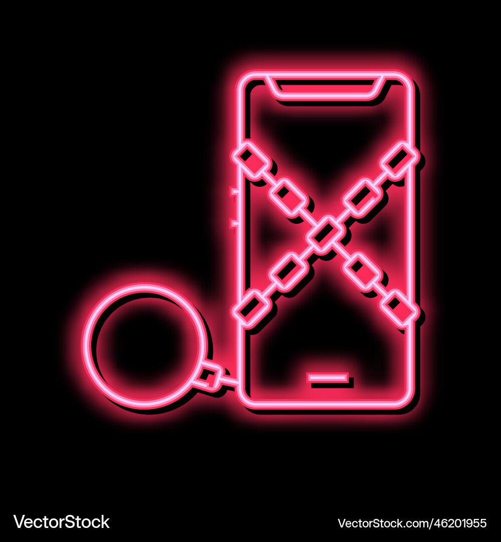 Mobile phone with chain and core neon glow icon Vector Image