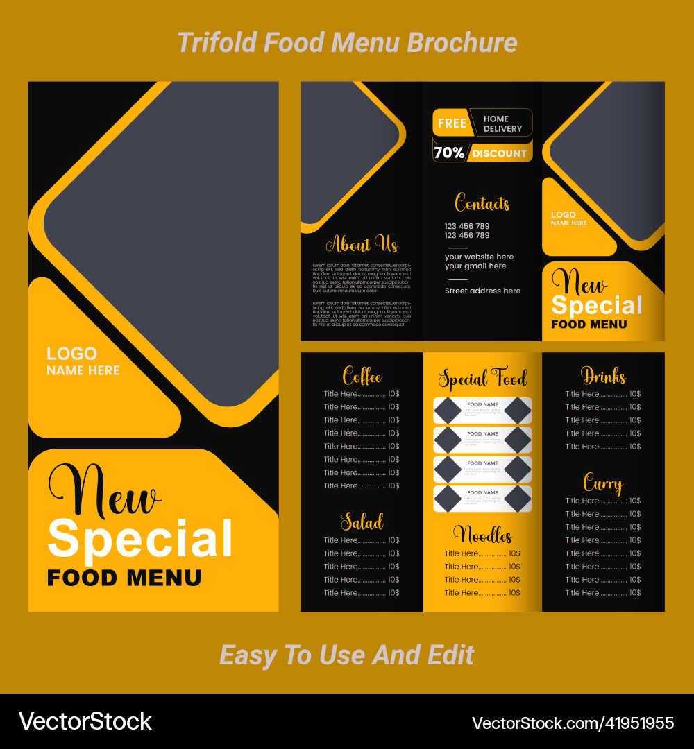 Trifold food menu exclusive template design Vector Image