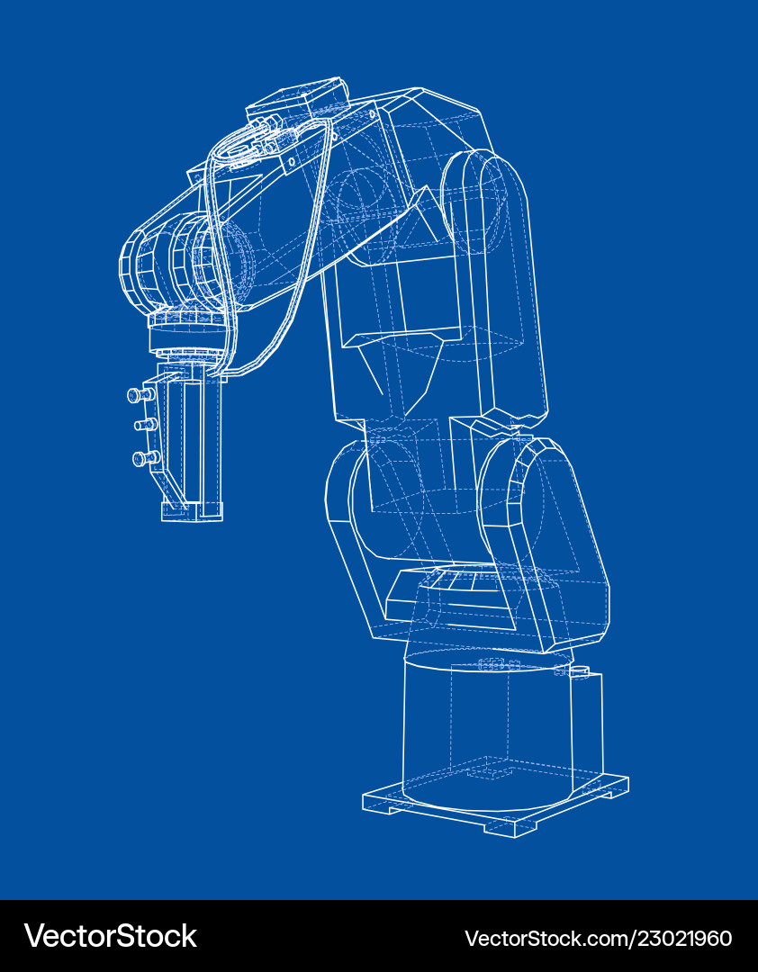 3d outline robotic arm rendering of Royalty Free Vector