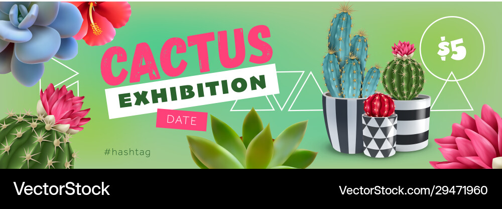 Cactus exhibition horizontal poster Royalty Free Vector