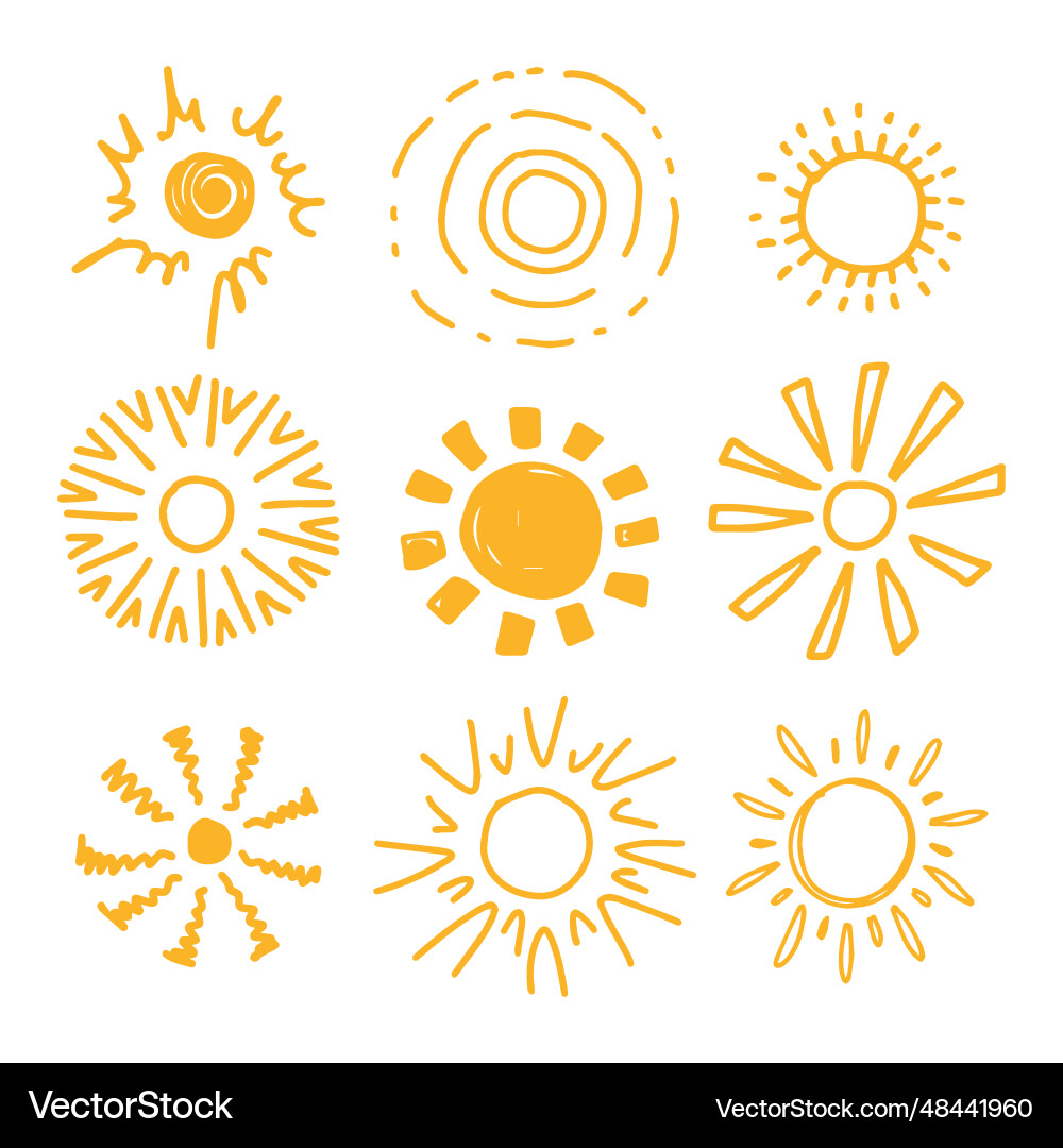 Doodle hand drawn sun drawings isolated on white Vector Image