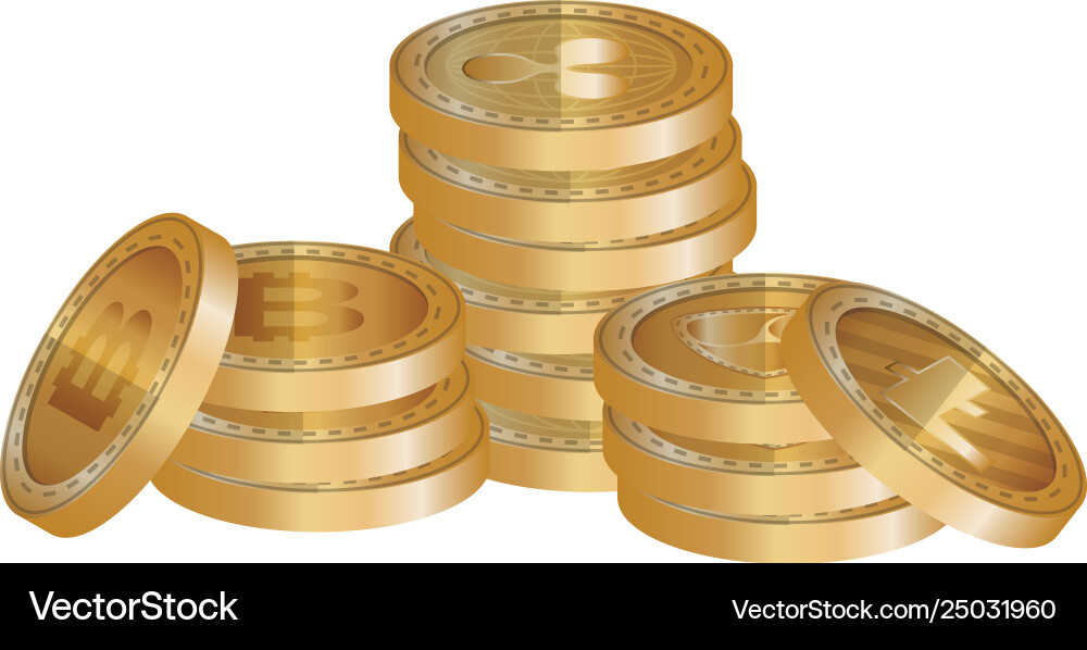 Pile virtual coins icons Royalty Free Vector Image