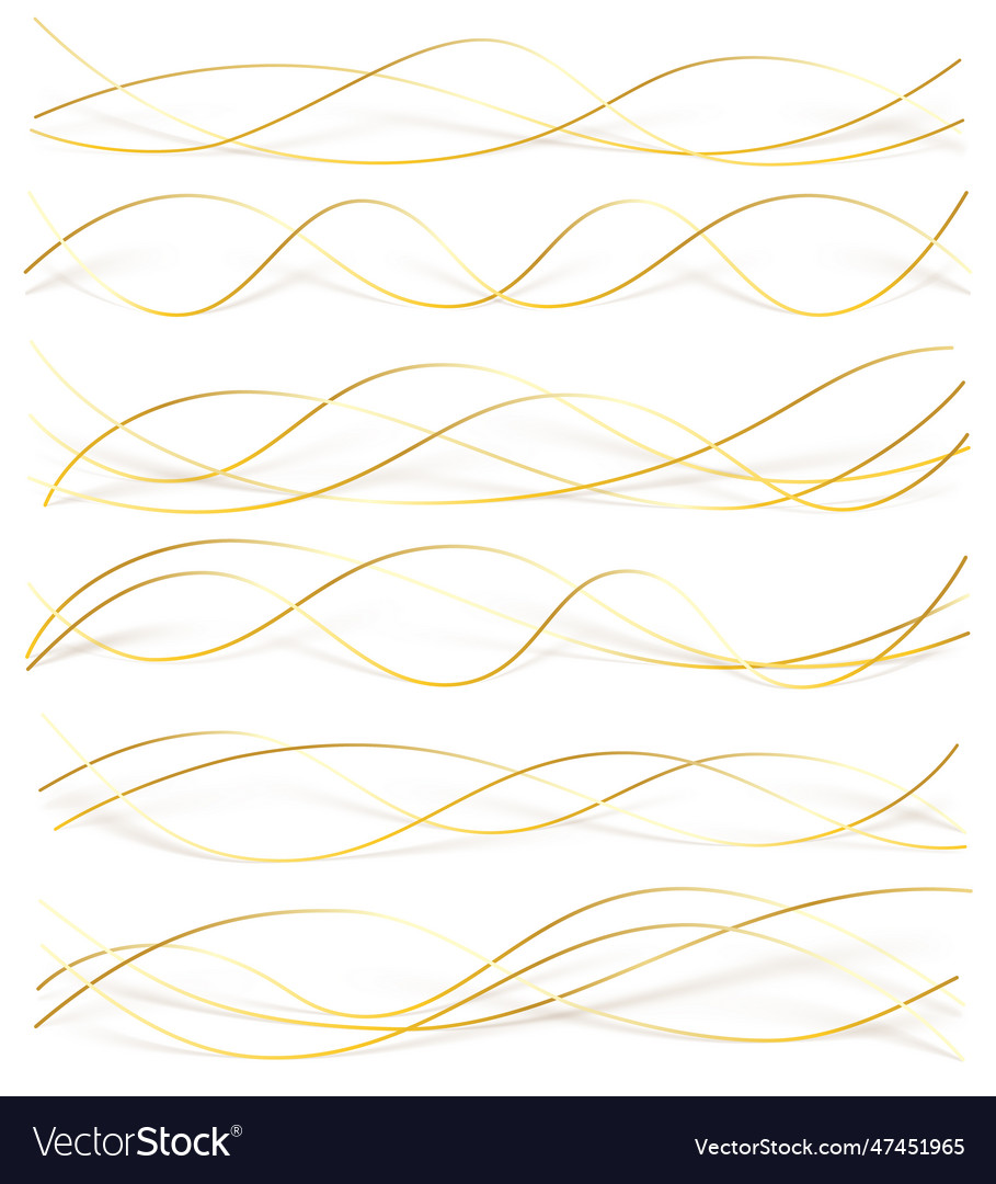 3d wavy gold lines swoosh on white background Vector Image