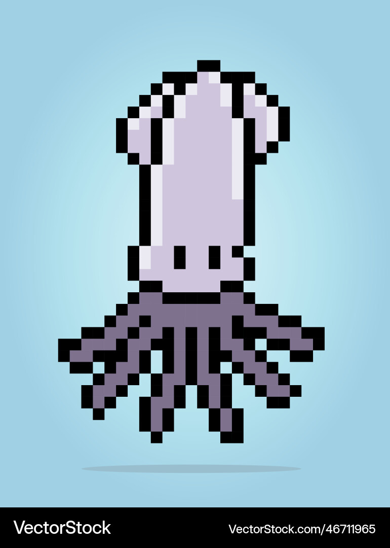 8 bit pixel of squid animal pixel Royalty Free Vector Image
