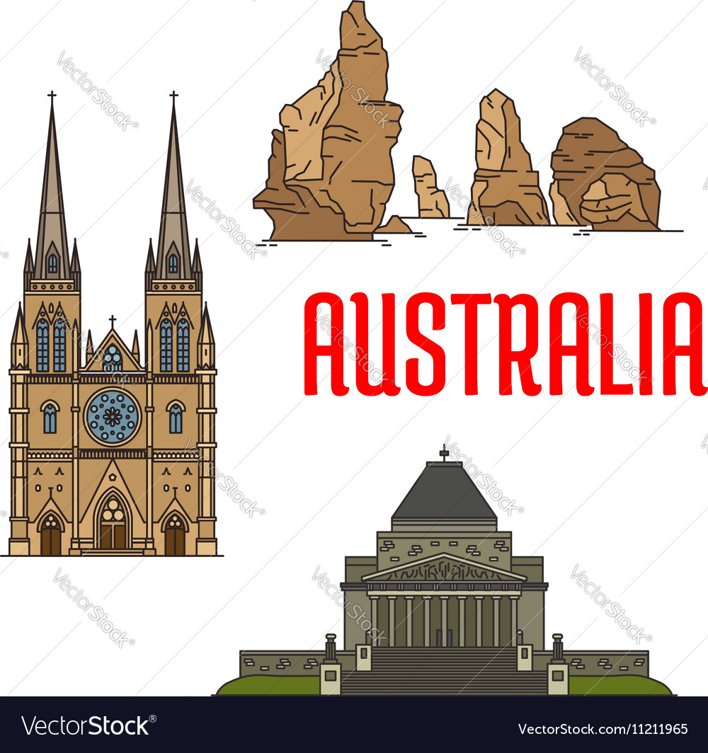 Australian buildings and landmarks icons Vector Image