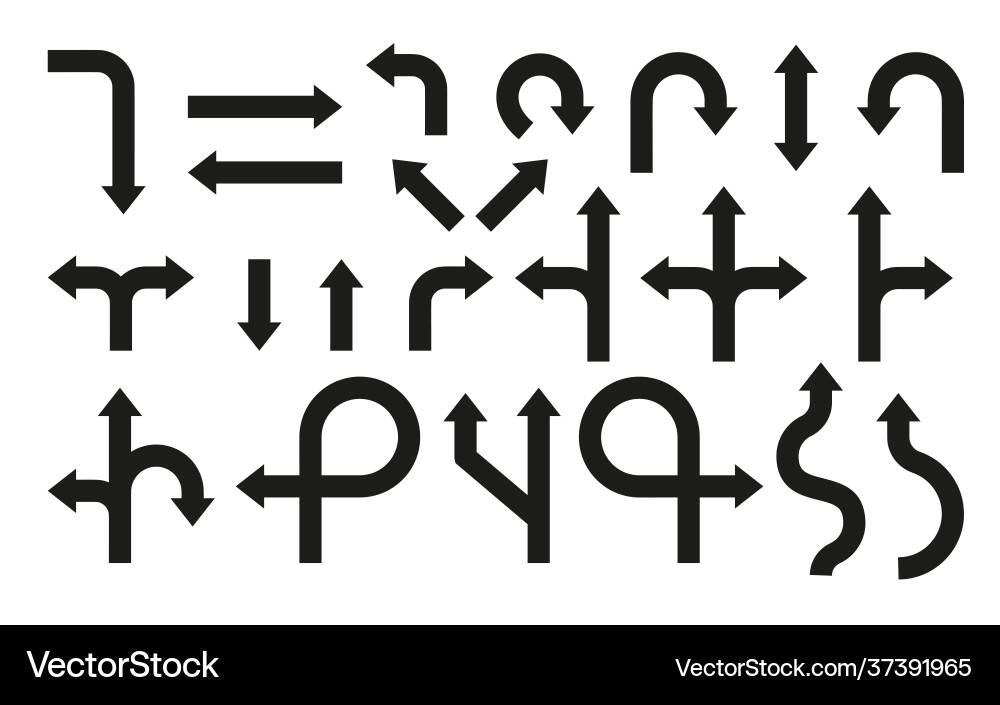 Black silhouette road sign direction set Vector Image