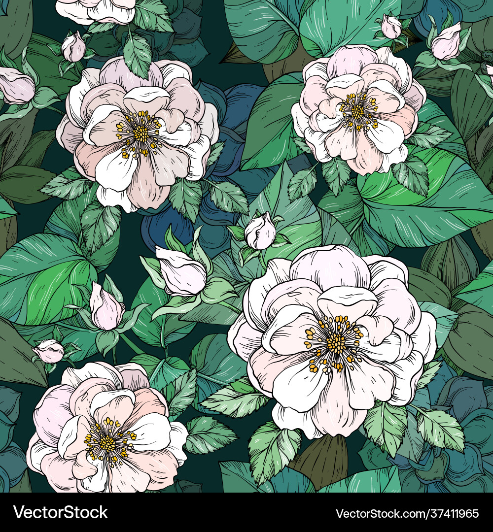 Colorful summer floral seamless pattern with white