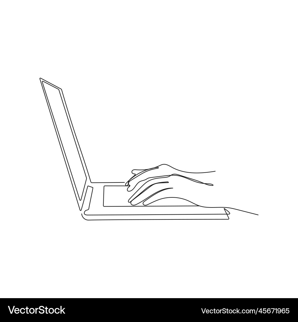 Hands typing on laptop one line art Royalty Free Vector