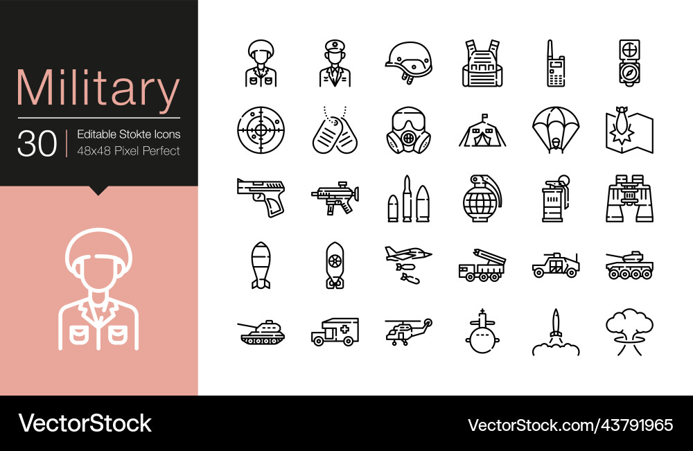 Military icons modern line design Royalty Free Vector Image