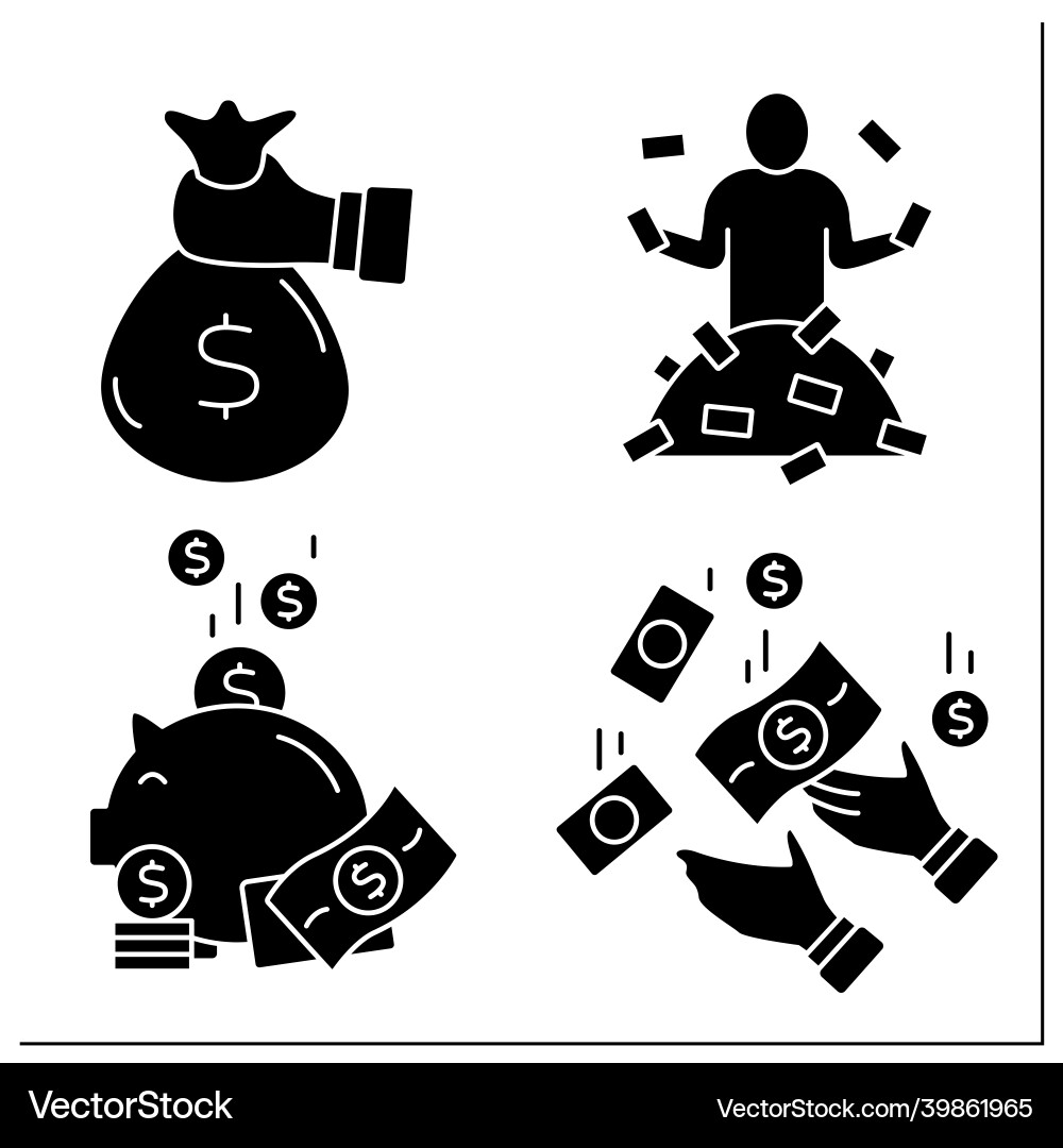 Money glyph icons set Royalty Free Vector Image