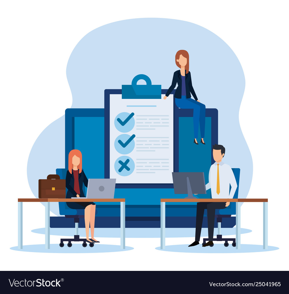 Professional businesspeople with document check Vector Image