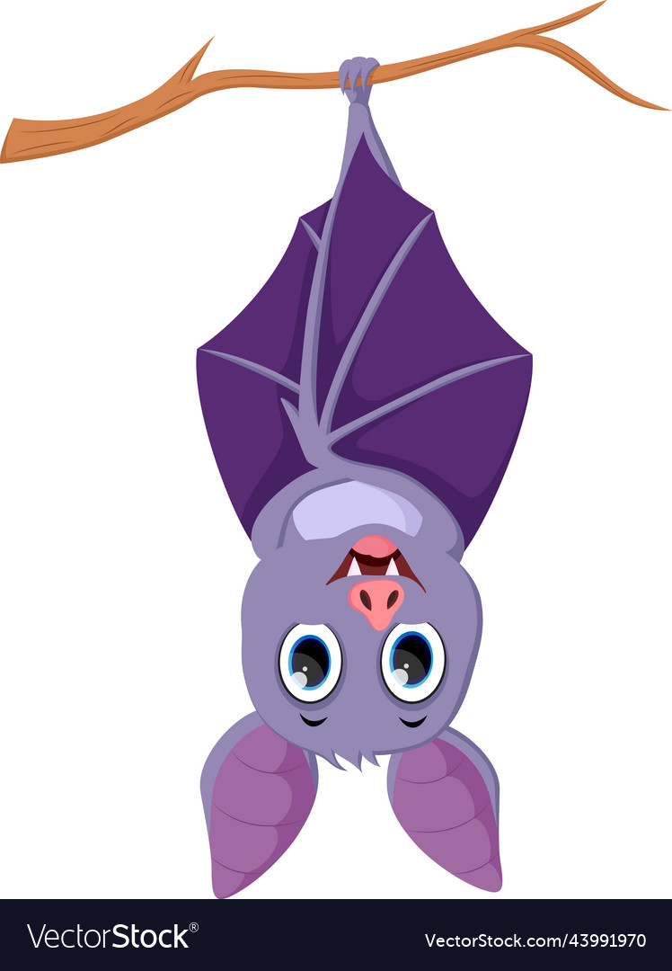 Cartoon cute bat halloween hanging on tree branch Vector Image