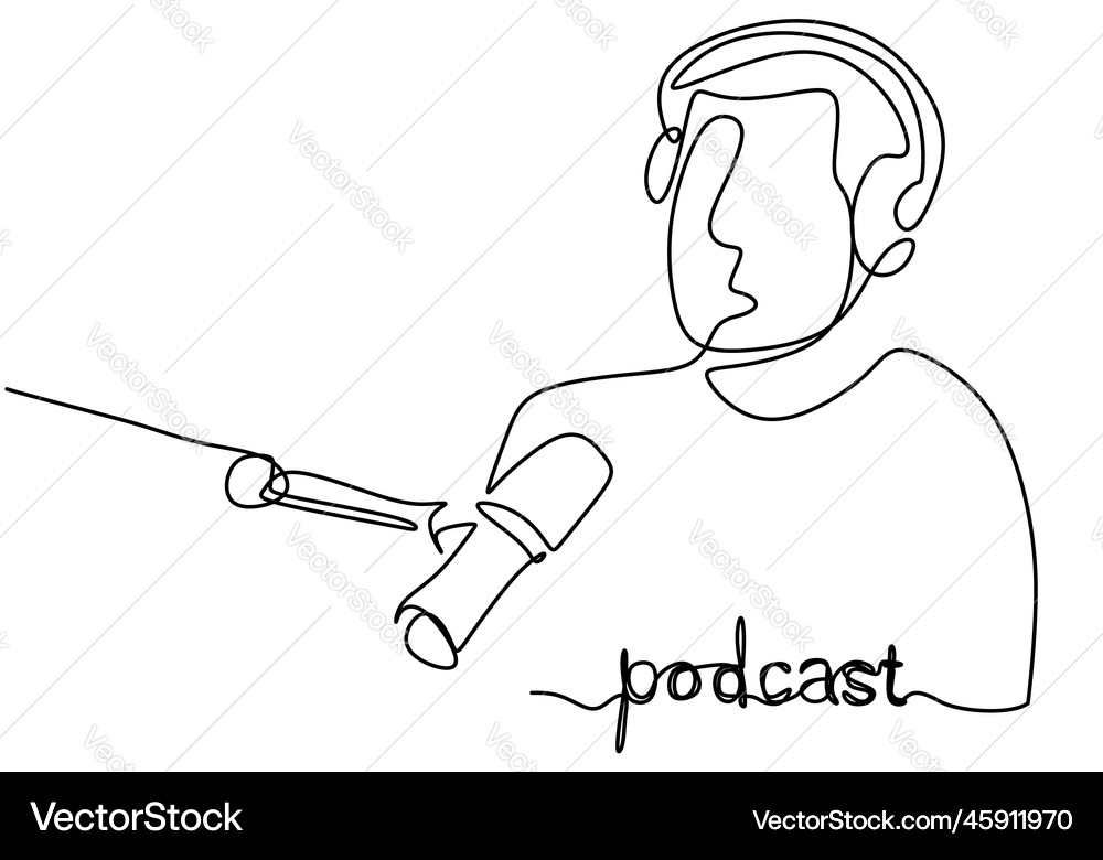 Continuous line drawing podcast man young male Vector Image