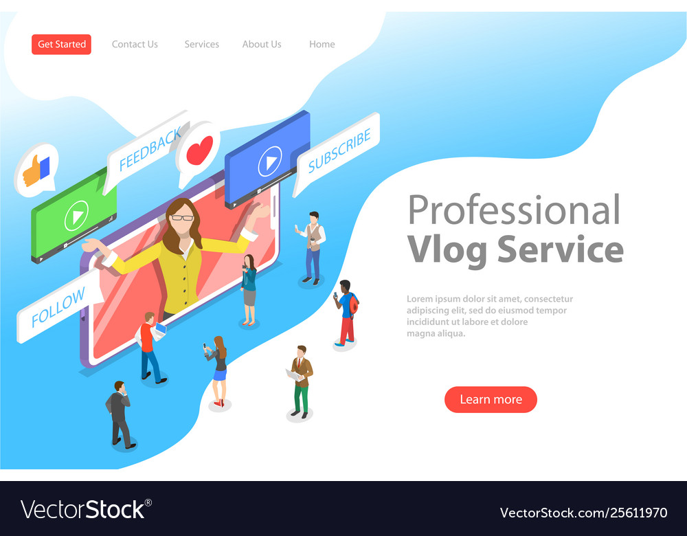 Flat isometric landing page template Royalty Free Vector