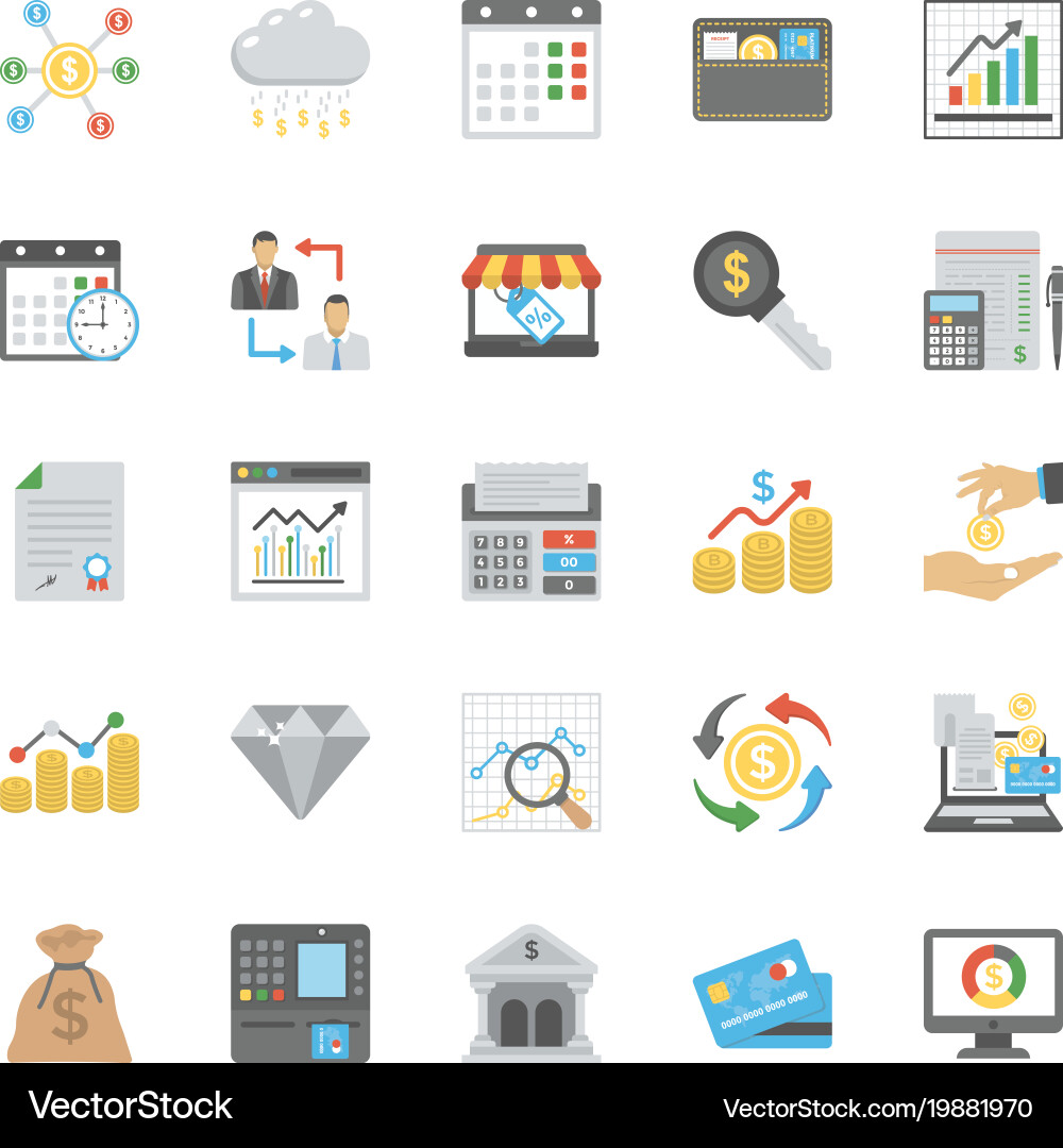 Flat set finance icons Royalty Free Vector Image