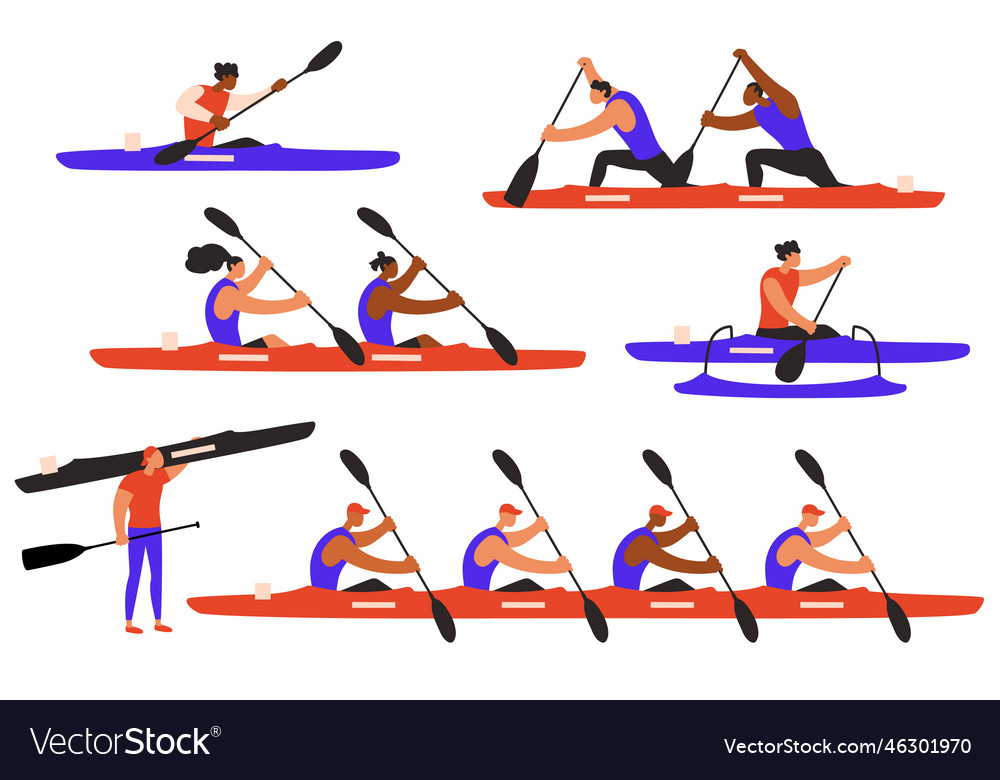 Racing canoe athletes set canoe sprint sport Vector Image