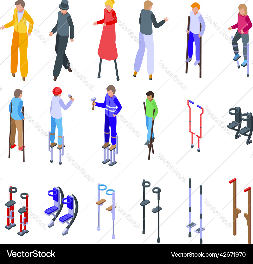 Stilt icons set isometric active children Vector Image