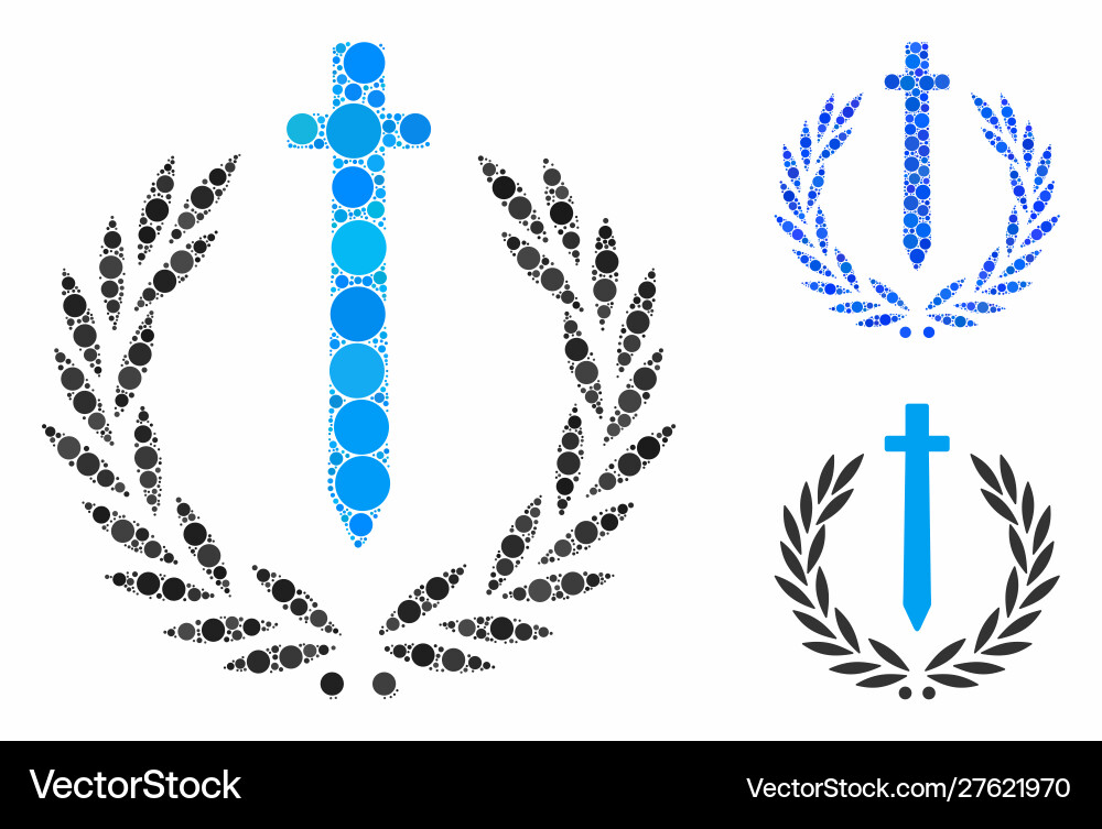 Sword honor emblem mosaic icon spheric items Vector Image