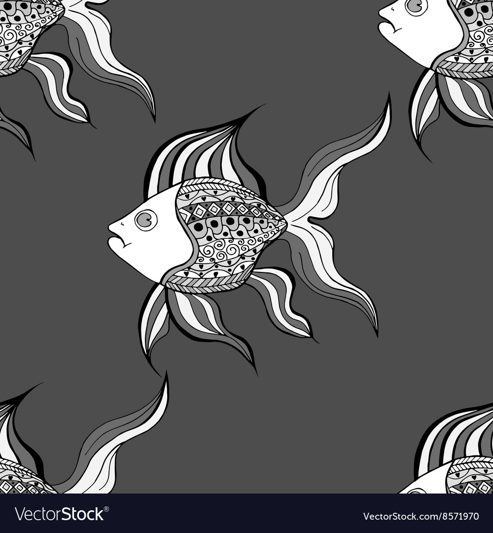 Tangle patterns fish background Royalty Free Vector Image