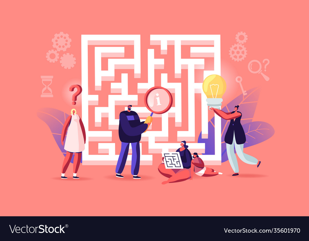 Tiny characters finding idea solution Royalty Free Vector