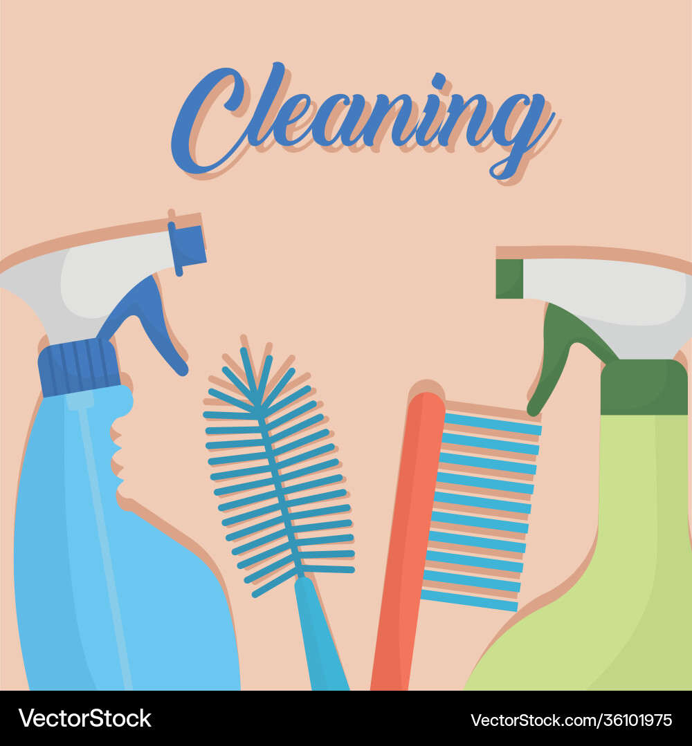Cleaning lettering brushes and splash icons Vector Image