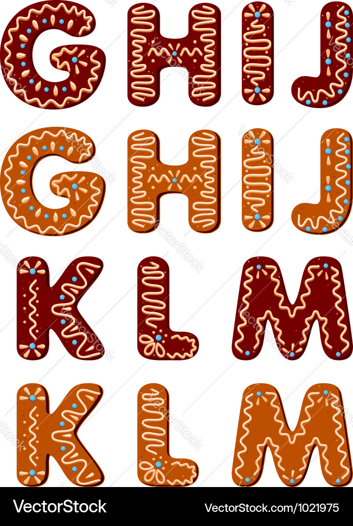 Gingerbread alphabet letters from g to m Vector Image