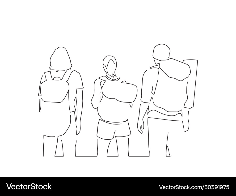 People on holidays line drawing Royalty Free Vector Image