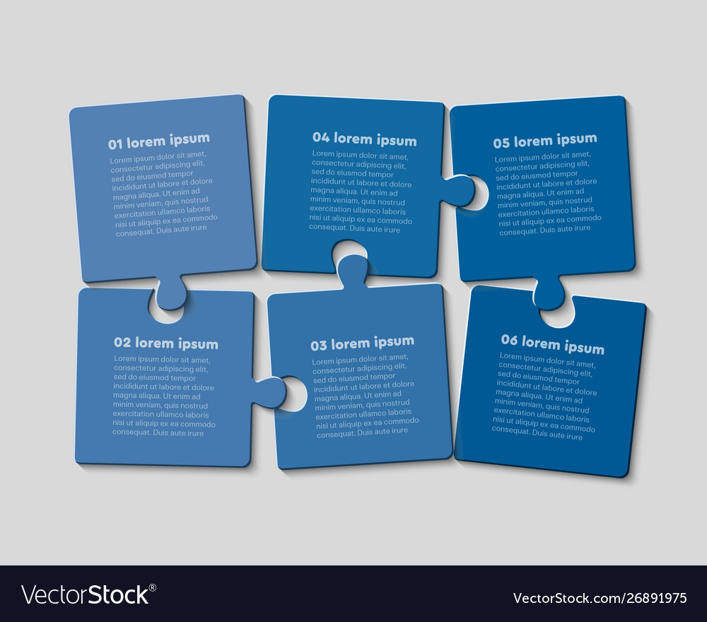 Six jigsaw puzzle template process with text space