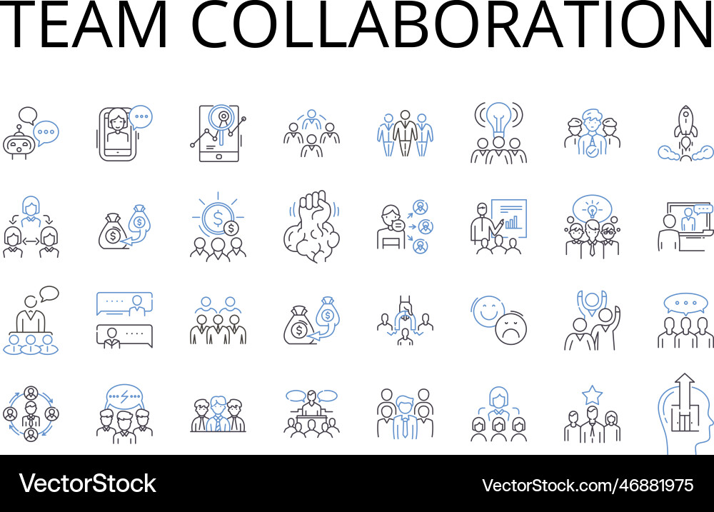 Team collaboration line icons collection group Vector Image