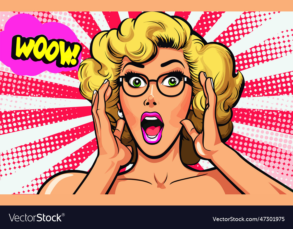 Wow Female Face Sexy Surprised Young Woman Vector Image
