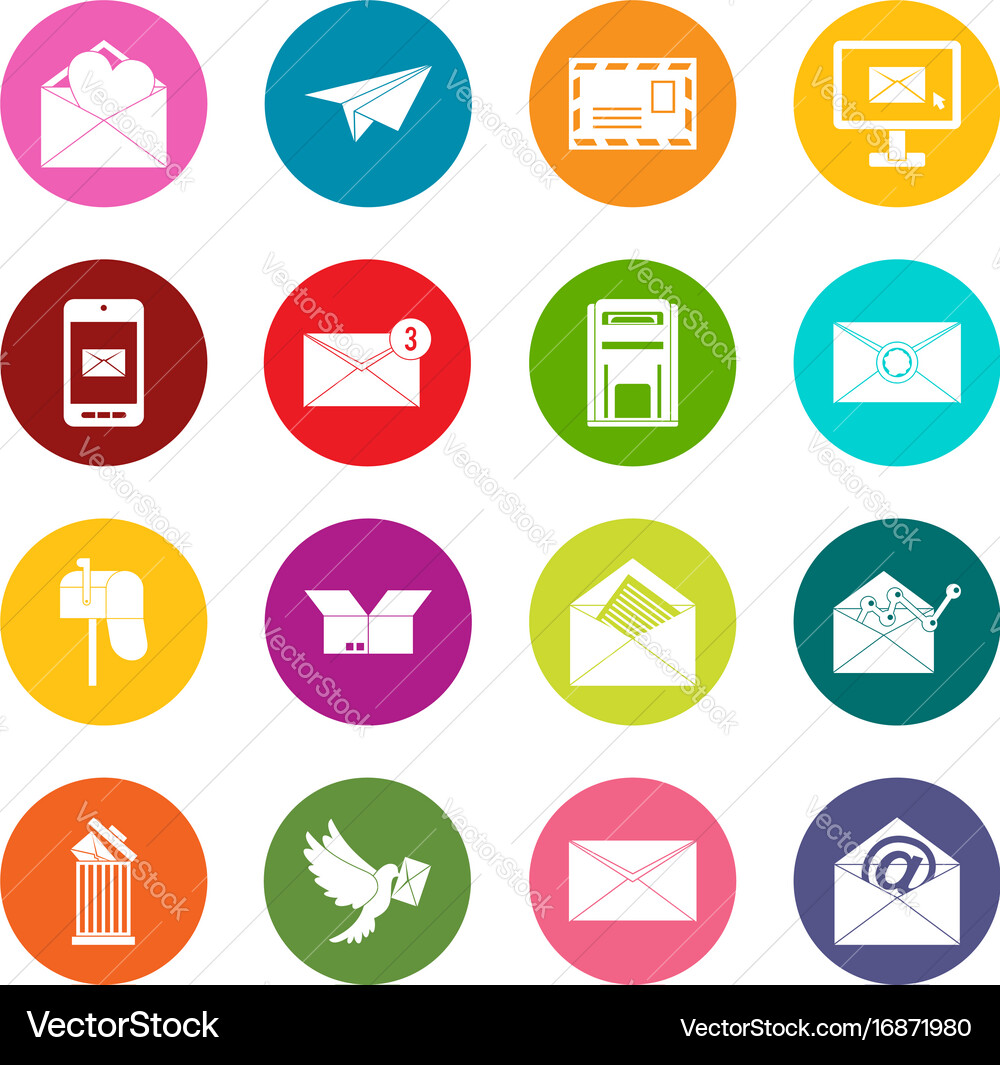 Email icons many colors set Royalty Free Vector Image