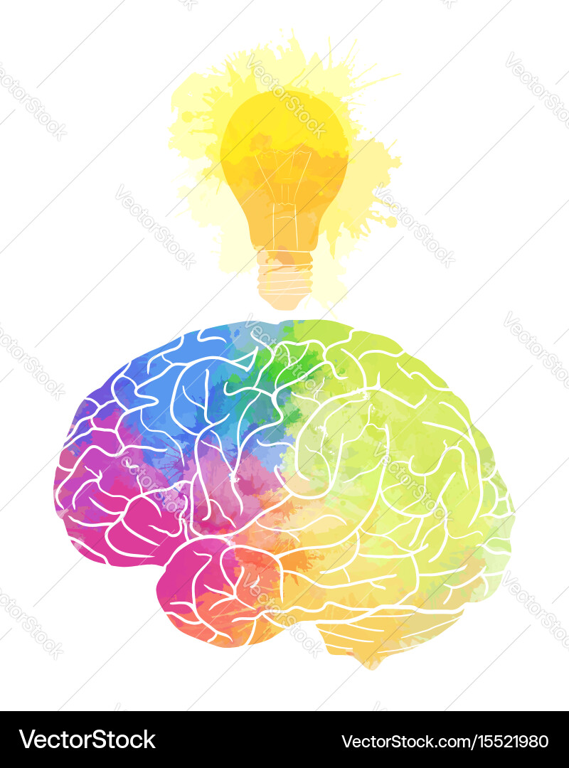 Human brain with rainbow watercolor splashes Vector Image