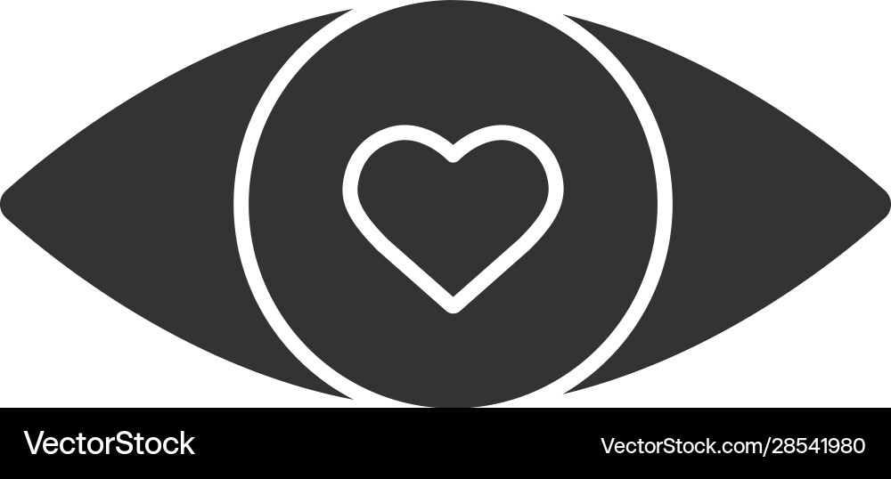 Human eye with heart inside glyph icon Royalty Free Vector